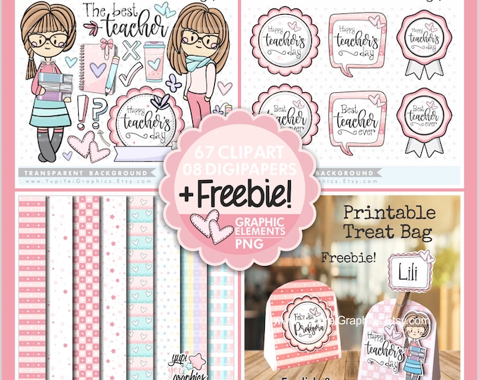 Teacher Clipart / School Clipart Set. School Kids and Cute Friendly ...