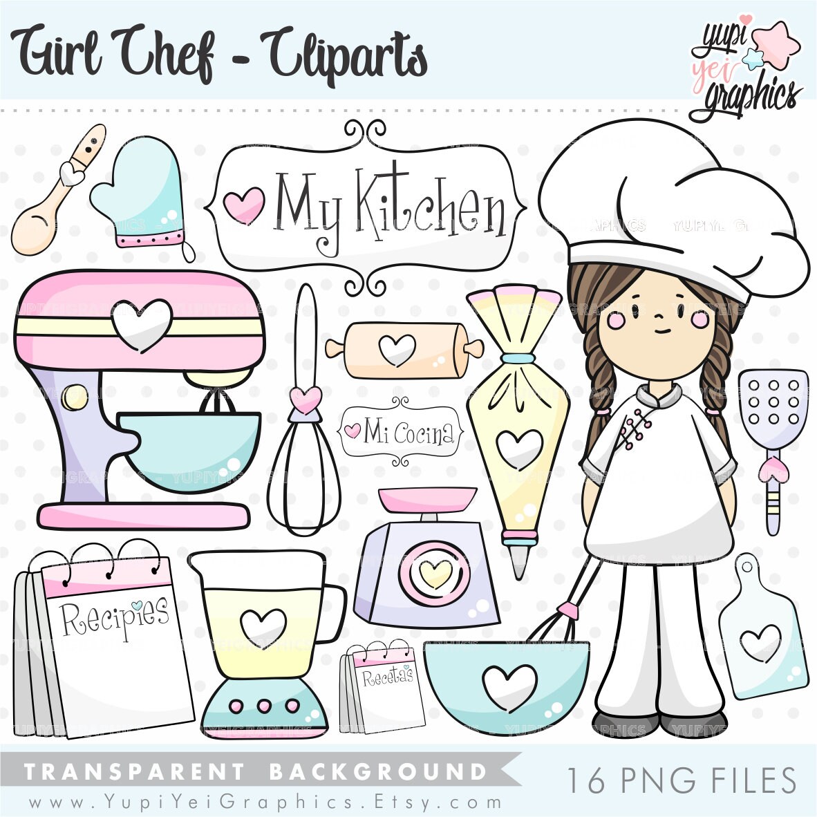 Chef Clipart Chef Girl Clipart COMMERCIAL USE Kitchen - Etsy UK