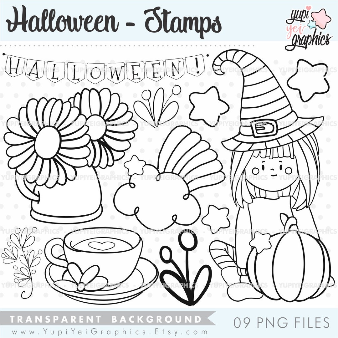 Halloween Digital Stamps Halloween Digistamps Witch Stamps - Etsy