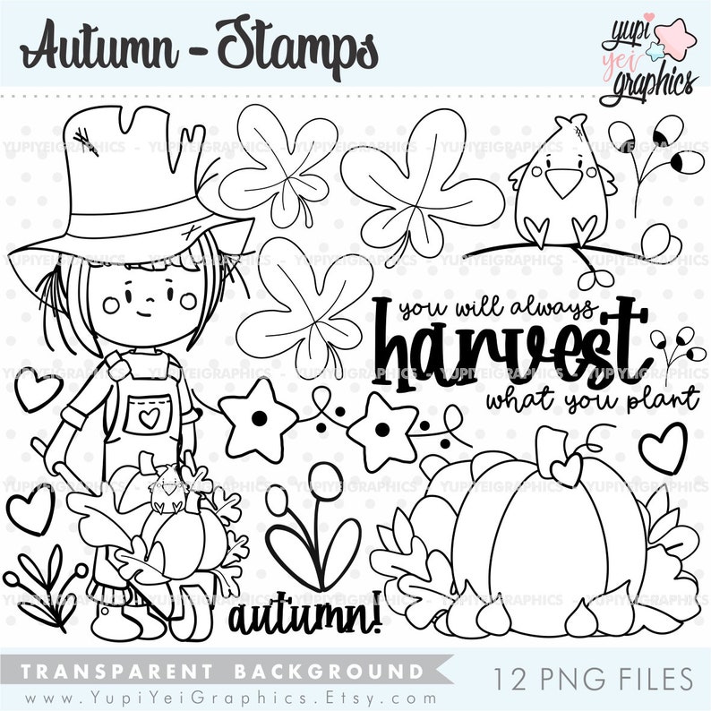 Autumn Stamps Fall Stamps COMMERCIAL USE Harvest Stamps - Etsy