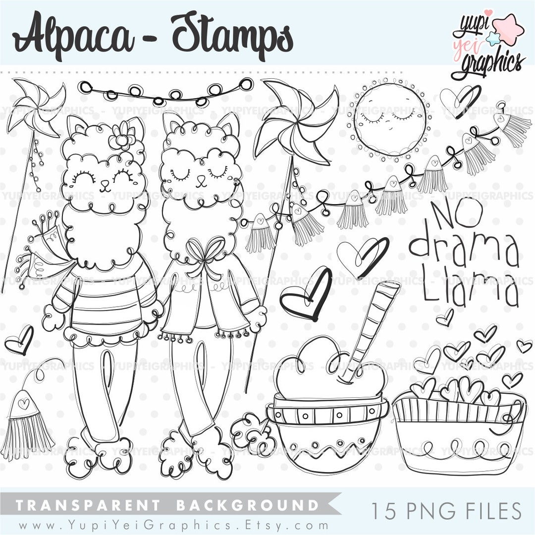 Alpaca Stamps, Alpaca Digital Stamps, COMMERCIAL USE, Llama Stamps ...