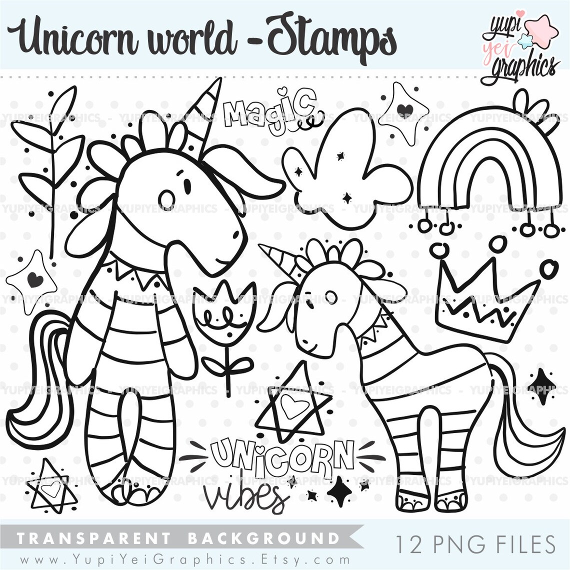 Unicorn Stamps Unicorn Digital Stamps Rainbow Stamps | Etsy