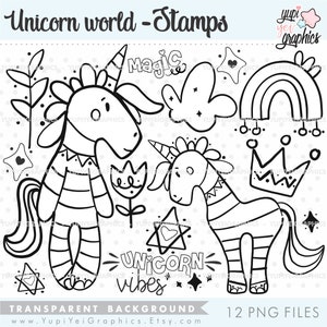 Unicorn Stamps, Unicorn Digital Stamps, Rainbow Stamps, COMMERCIAL USE ...