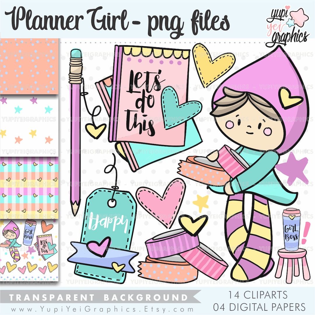 Planner Girl Clipart, Planner Girl Graphics, Planner Accesories Clipart ...