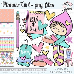 Planner Girl Clipart, Planner Girl Graphics, Planner Accesories Clipart ...
