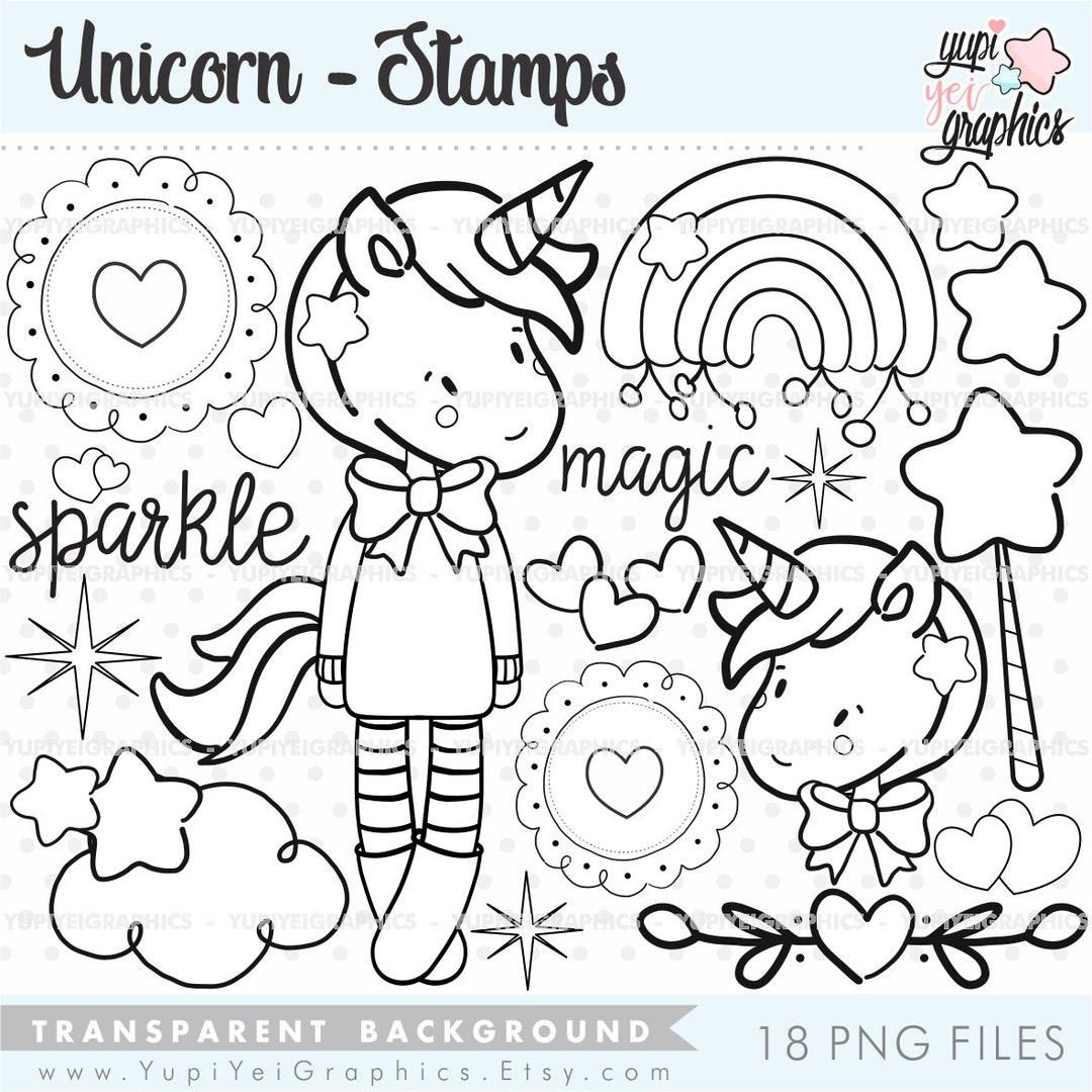 Unicorn Stamps, Unicorn Digital Stamps, Rainbow Stamps, COMMERCIAL USE ...