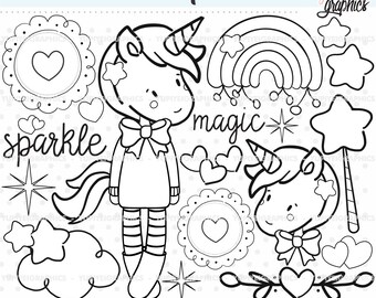Unicorn Stamp COMMERCIAL USE Digi Stamp Digital Image - Etsy