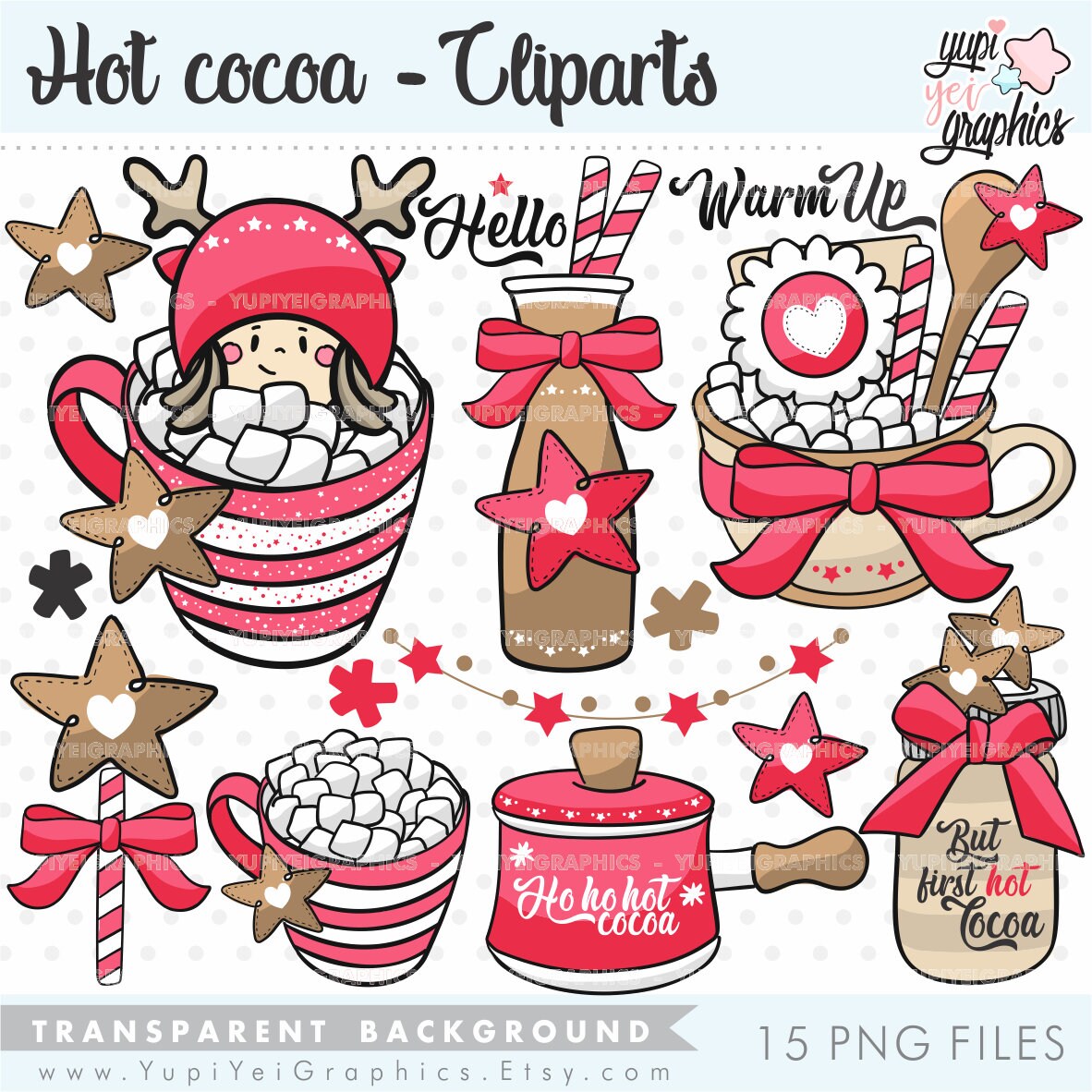 Christmas Clipart Christmas Graphic Hot Cocoa Clipart | Etsy