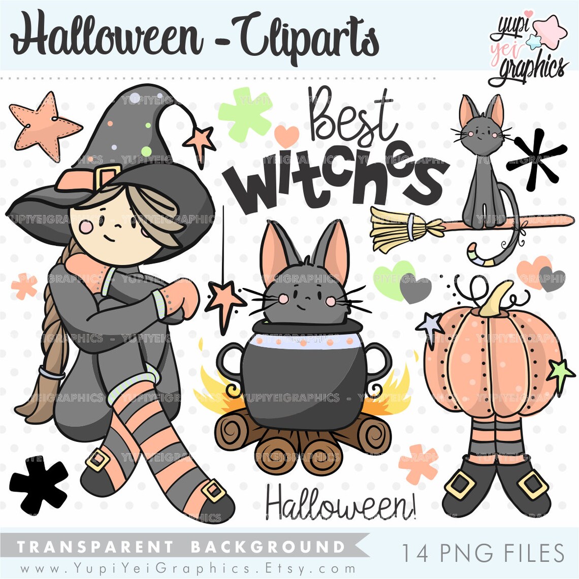 Halloween Clipart Halloween Graphics Witch Clipart | Etsy