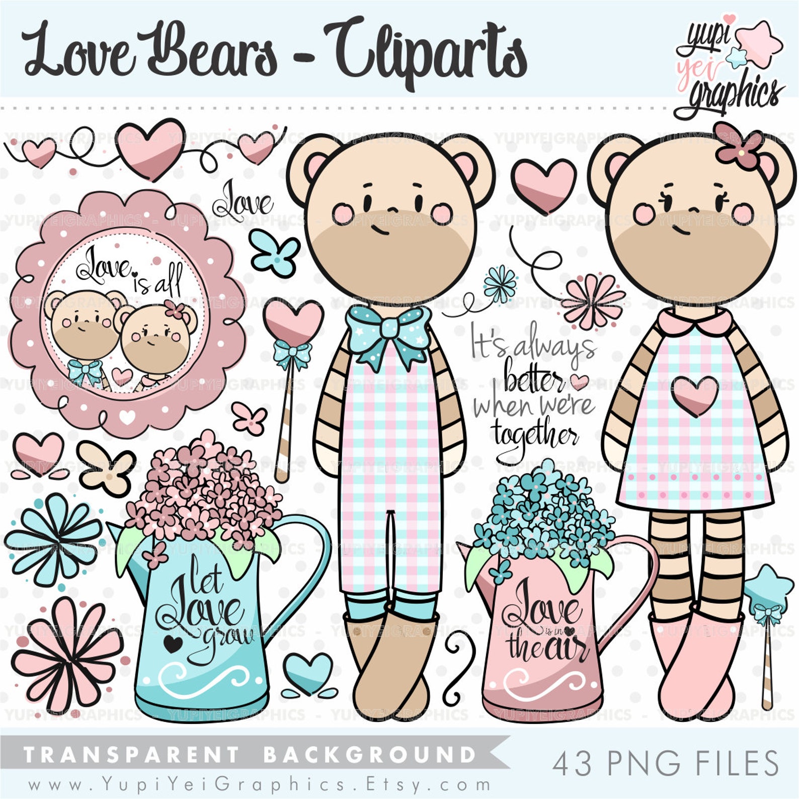 Bear Clipart Love Clipart COMMERCIAL USE Valentines Day - Etsy