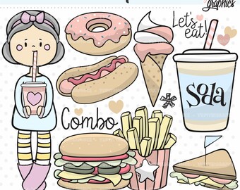 Fast Food Clipart, Fast Food Graphics, COMMERCIAL USE, Kawaii Clipart ...