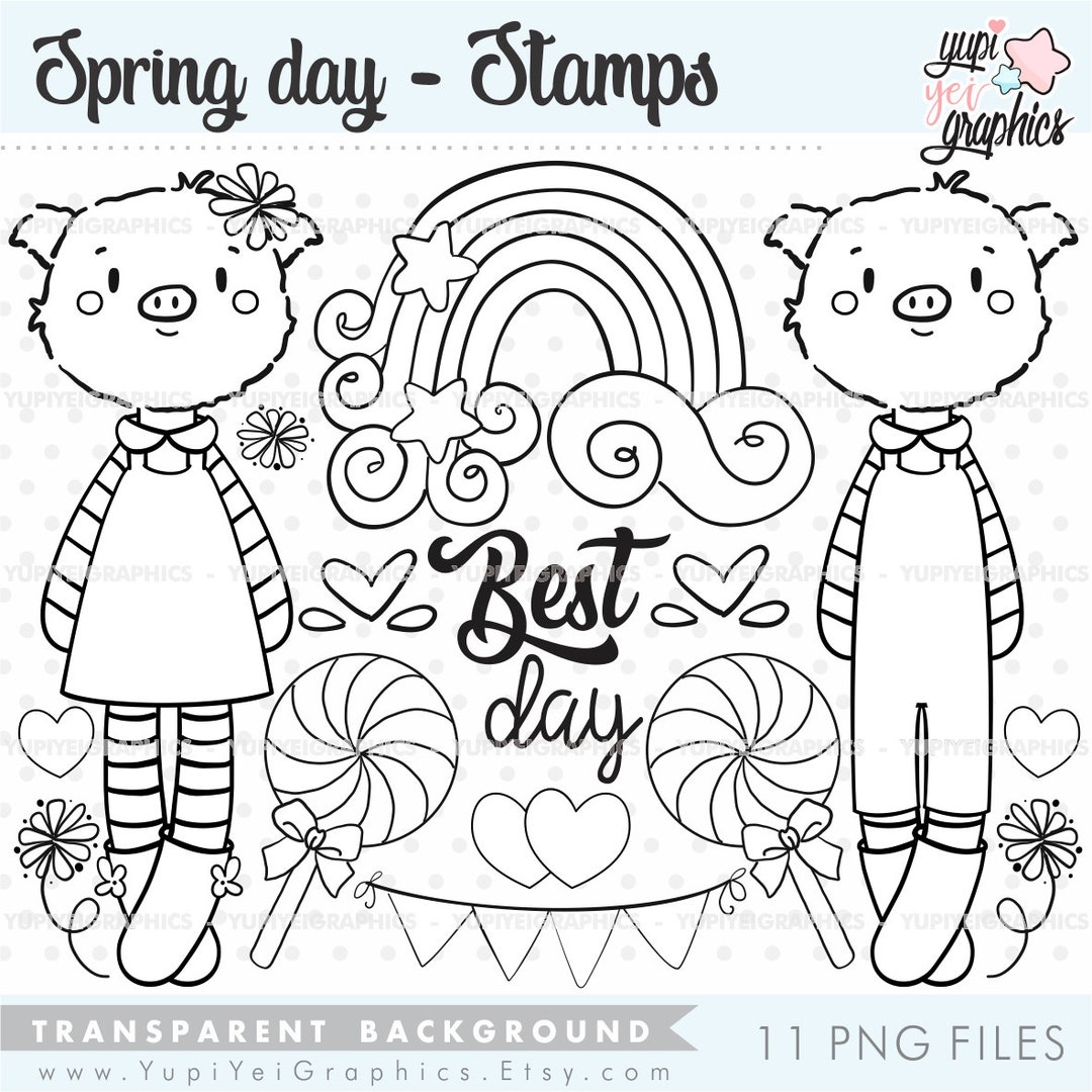 Pig Stamps Spring Digital Stamps COMMERCIAL USE Animal - Etsy