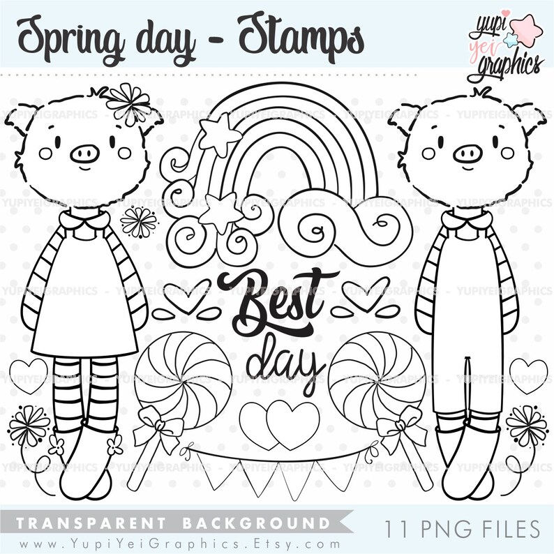 Pig Stamps Spring Digital Stamps COMMERCIAL USE Animal - Etsy