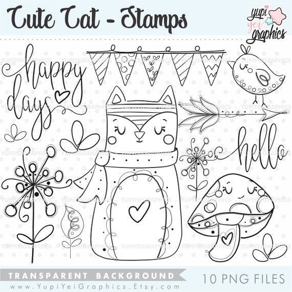 Cat Stamps Cat Digital Stamps COMMERCIAL USE Cat Party Pet - Etsy