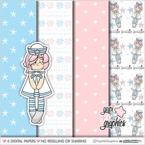 Sailor Digital Paper, Nautical Digital Paper, COMMERCIAL USE, Girl ...