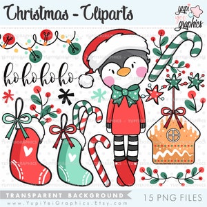 Christmas Clipart, Christmas Penguin Clipart, COMMERCIAL USE, Christmas ...