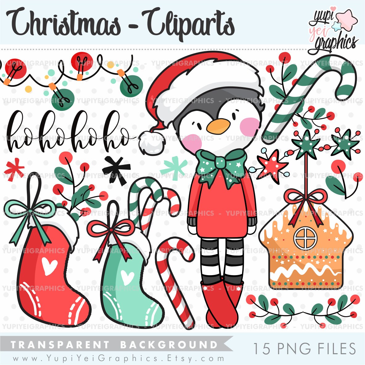 Christmas Clipart Christmas Penguin Clipart COMMERCIAL USE - Etsy