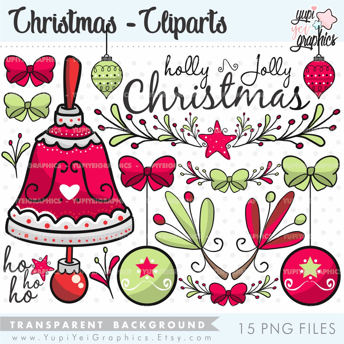 Christmas Bell Clipart Christmas Clipart COMMERCIAL USE | Etsy
