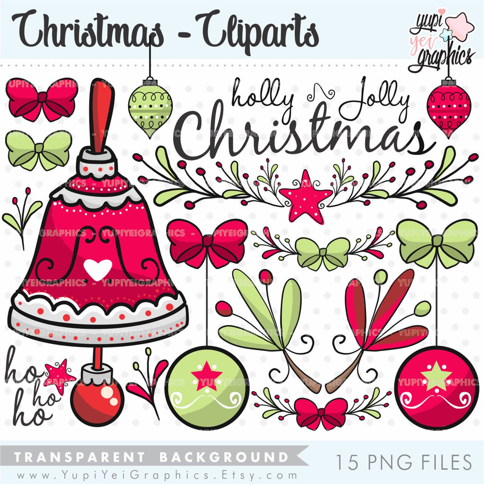 Christmas Bell Clipart Christmas Clipart COMMERCIAL USE | Etsy