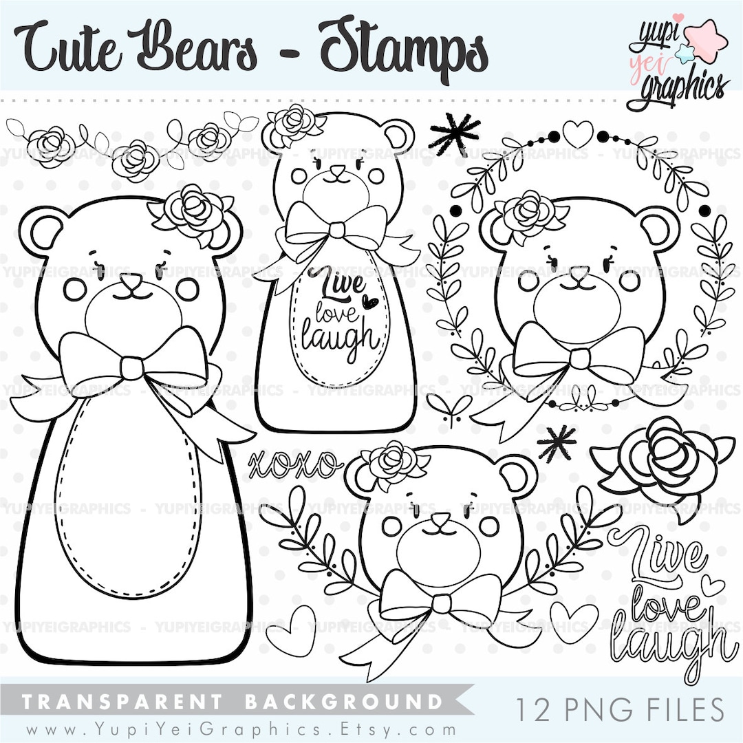 Bear Digital Stamps, Bear Stamps, COMMERCIAL USE, Mother's Day Stamps ...