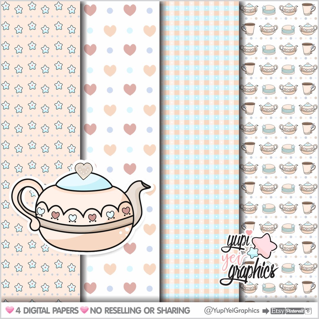 Tea Digital Papers, Tea Pot Digital Papers, COMMERCIAL USE, Tea ...