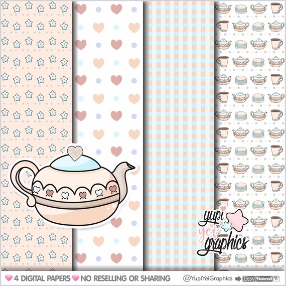 Tea Digital Papers Tea Pot Digital Papers COMMERCIAL USE | Etsy