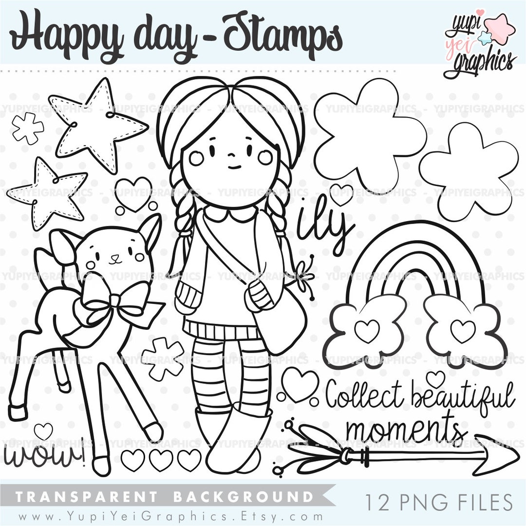 Girl Stamps, Girl Digistamps, Rainbow Stamps, COMMERCIAL USE, Spring ...