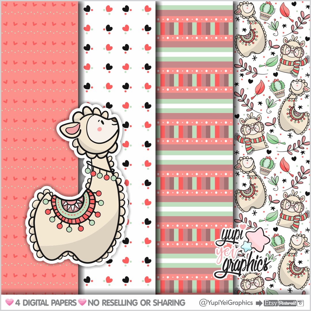 Llama Digital Paper, Llama Pattern, COMMERCIAL USE, Animal Digital ...