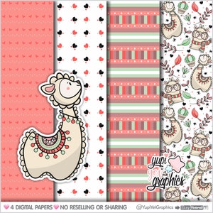 Llama Digital Paper, Llama Pattern, COMMERCIAL USE, Animal Digital ...