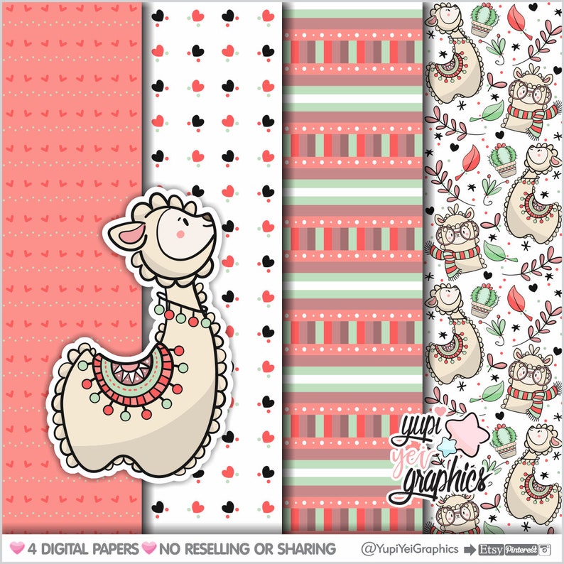 Llama Digital Paper Llama Pattern COMMERCIAL USE Animal - Etsy