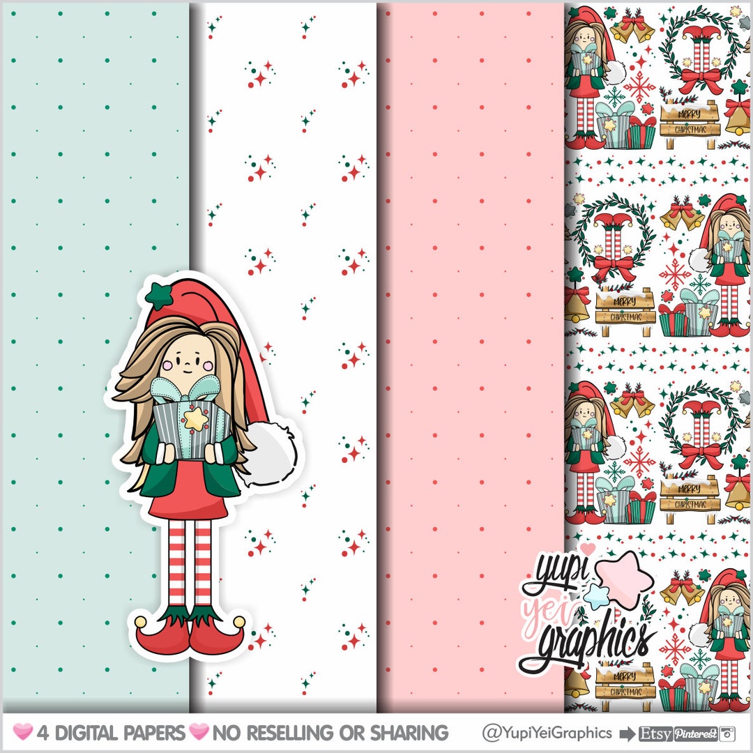 Christmas Elf Digital Papers Christmas Patterns COMEMRCIAL - Etsy