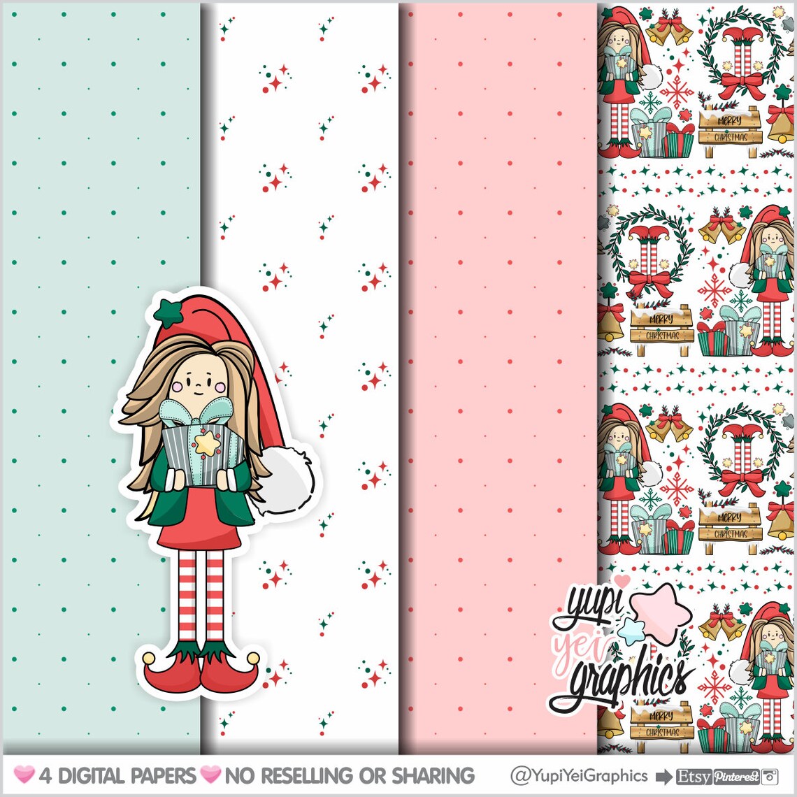 Christmas Elf Digital Papers Christmas Patterns COMEMRCIAL - Etsy