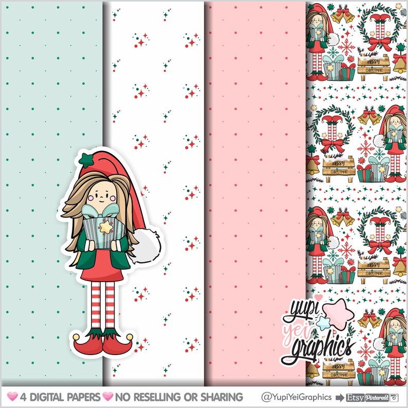 Christmas Elf Digital Papers Christmas Patterns COMEMRCIAL - Etsy