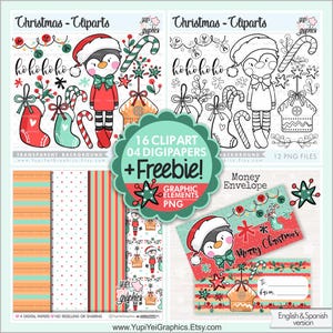 Christmas Clipart, Christmas Penguin Clipart, COMMERCIAL USE, Christmas ...