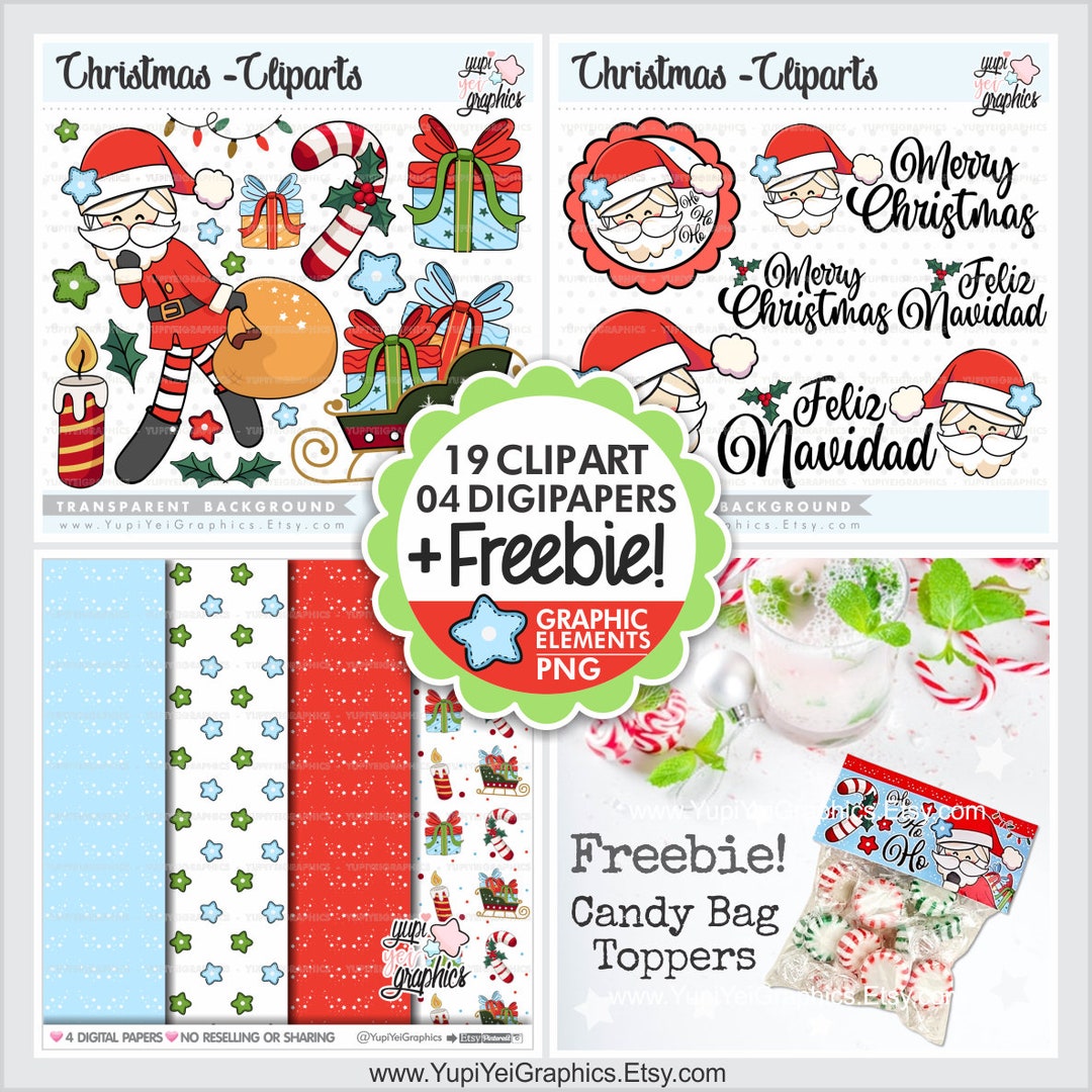 Christmas Clipart, Christmas Digital Papers, Santa Claus Clipart, Noel ...