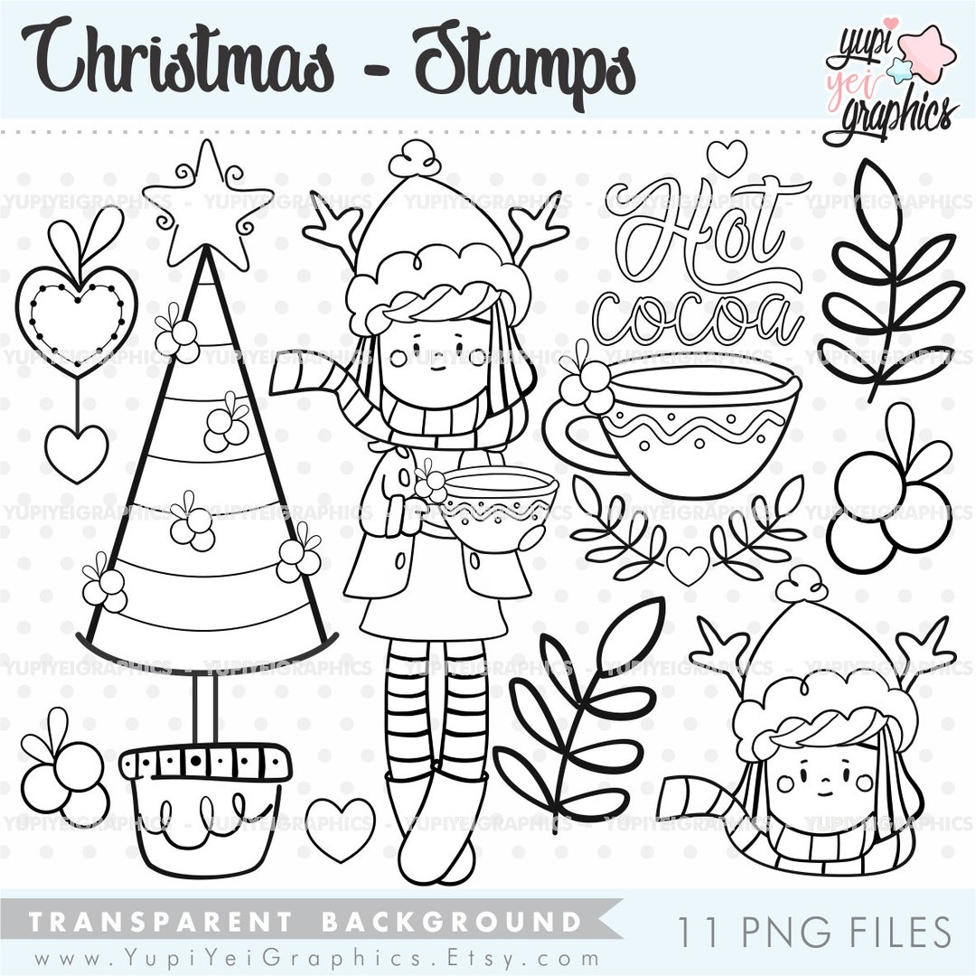 Christmas Stamps, Christmas Digital Stamps, COMMERCIAL USE, Hot Cocoa ...