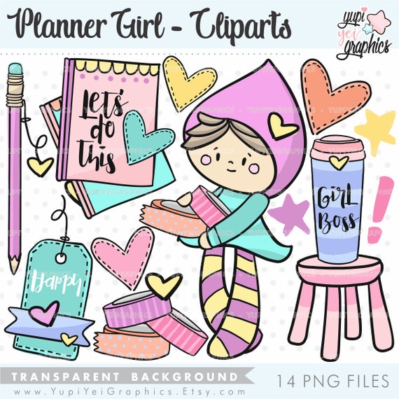 Planner Girl Clipart Planner Girl Graphics Planner | Etsy