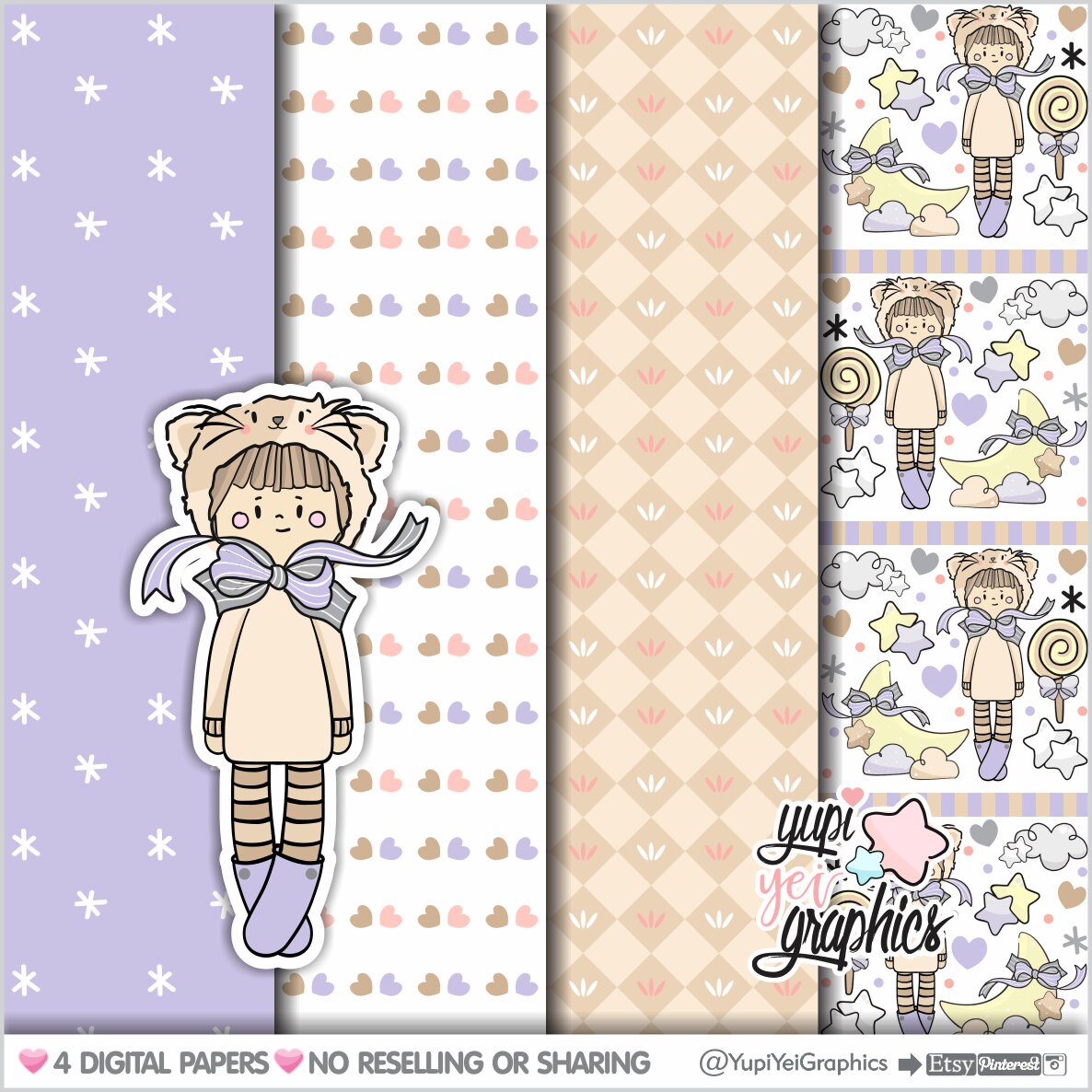 Cat Digital Paper Girl Digital Paper COMMERCIAL USE - Etsy
