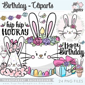 Birthday Clipart, Happy Birthday Clipart, COMMERCIAL USE, Bunny Clipart ...