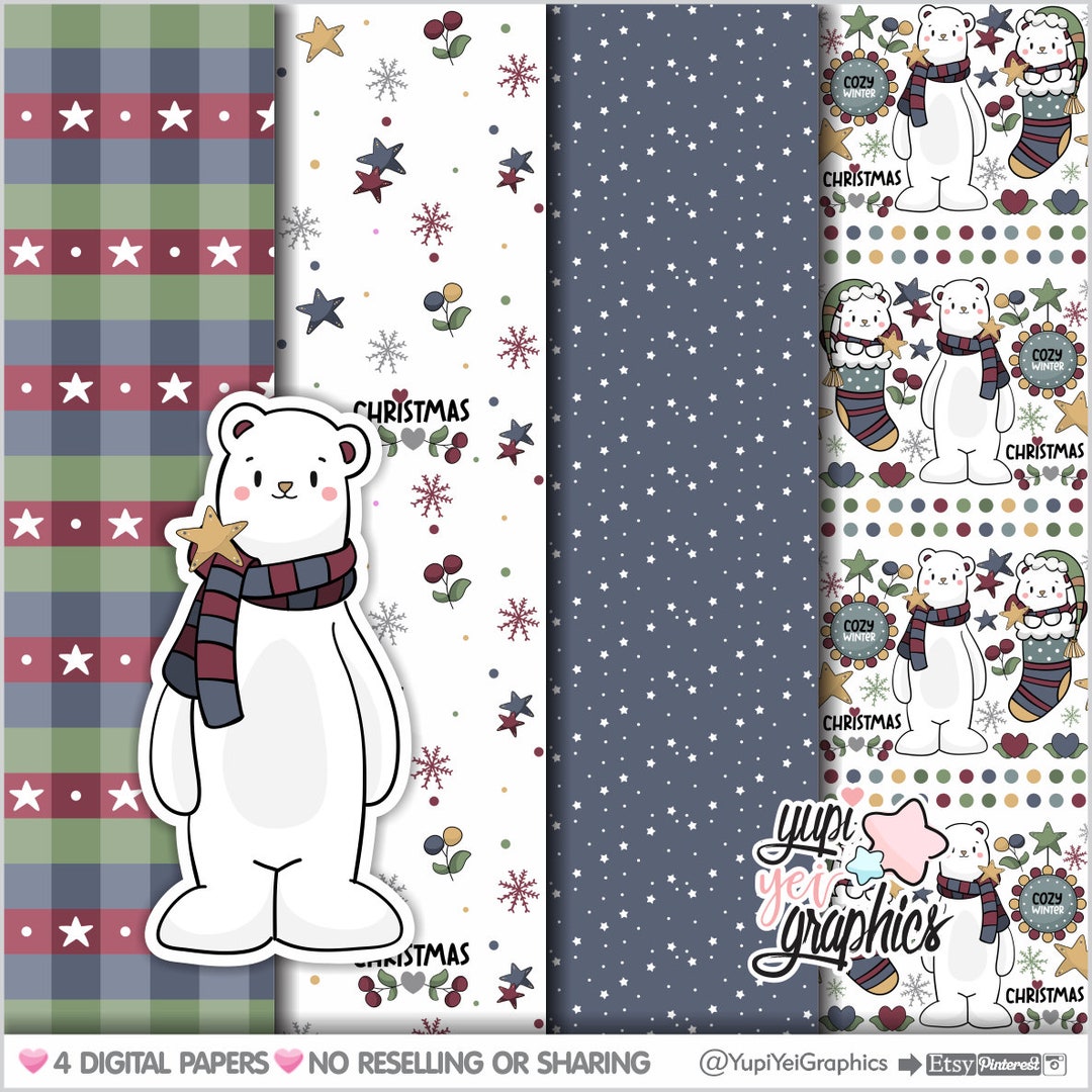 Winter Bear Digital Papers Winter Patterns COMMERCIAL USE - Etsy