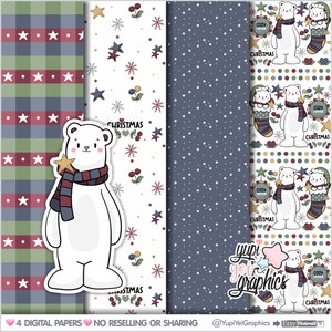 Winter Bear Digital Papers Winter Patterns COMMERCIAL USE - Etsy