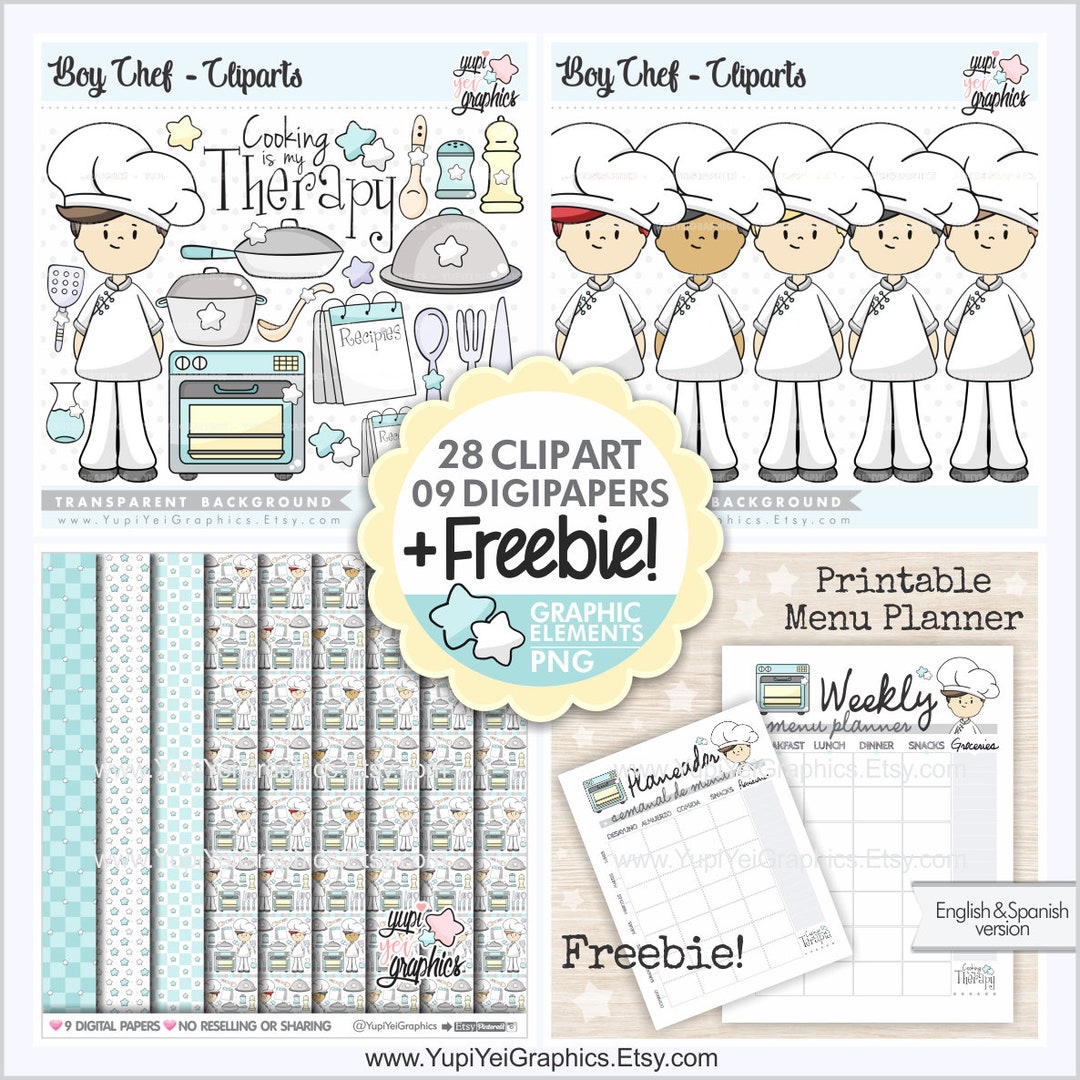 Chef Clipart, Chef Boy Clipart, COMMERCIAL USE, Kitchen Clipart, Boy ...