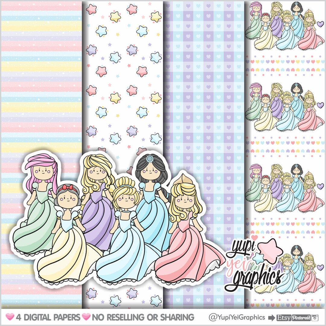 Princess Digital Paper, Princess Printable Paper, Princess Pattern ...