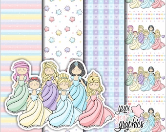 Princess Digital Paper, Princess Printable Paper, Princess Pattern ...