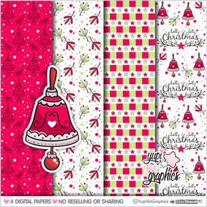 Christmas Digital Papers, Christmas Bells Patterns, COMMERCIAL USE ...