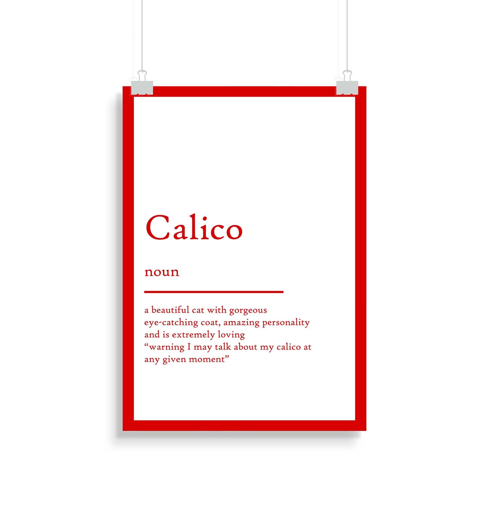 Calico Cat Definition Print. Calico Cat Definition Poster - Etsy Canada