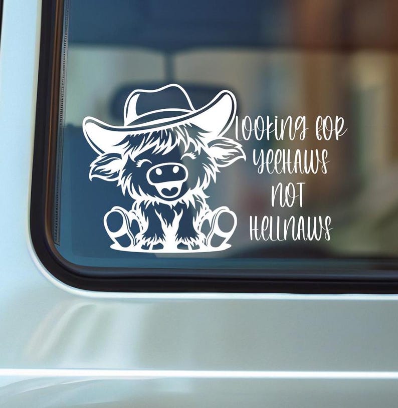 Highland Cow Vinyl Decal, Cowgirl Car Laptop Sticker - Etsy