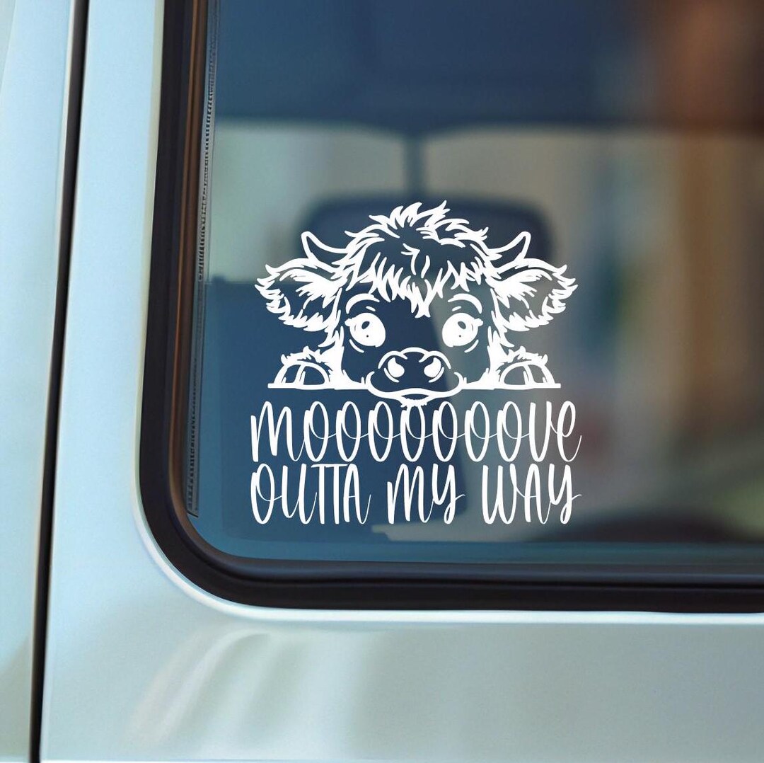 Funny Cow Car Decal Mooove Outta My Way, Cue Cow, Rear Window Sticker ...