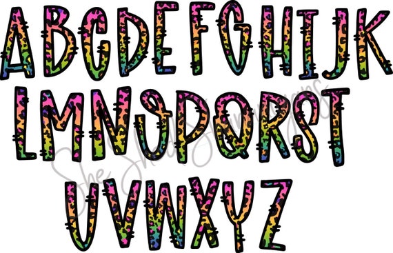 Doodle Font Neon Colored Animal Print Perfect for Sublimation. - Etsy
