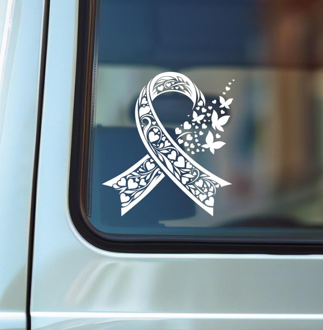 Cancer Ribbon Vinyl Decal, Breast Cancer Awareness Sticker, Car Decal ...
